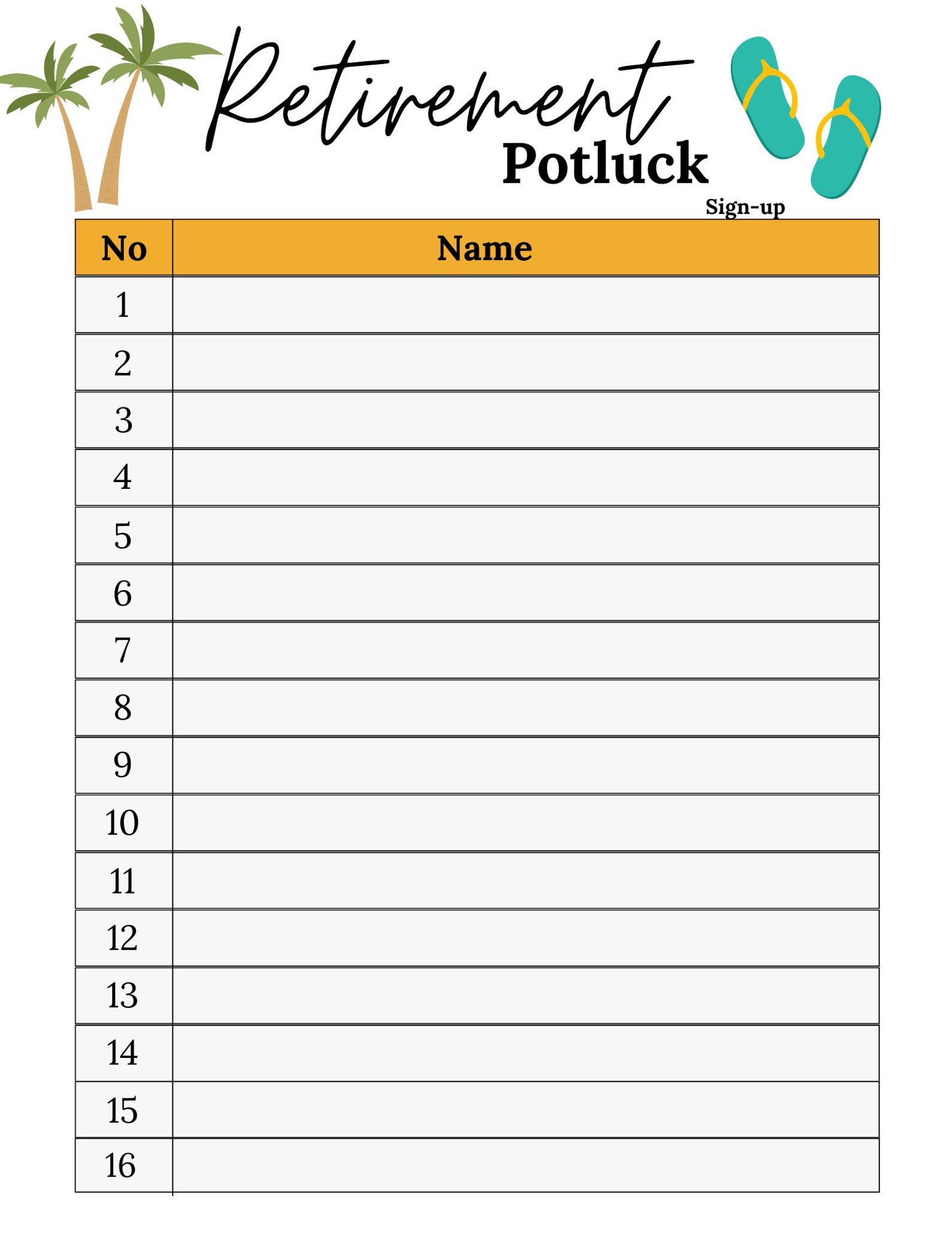 Potluck Sign up Sheet | Retirement Potluck Sign up Sheet | Retirement ...