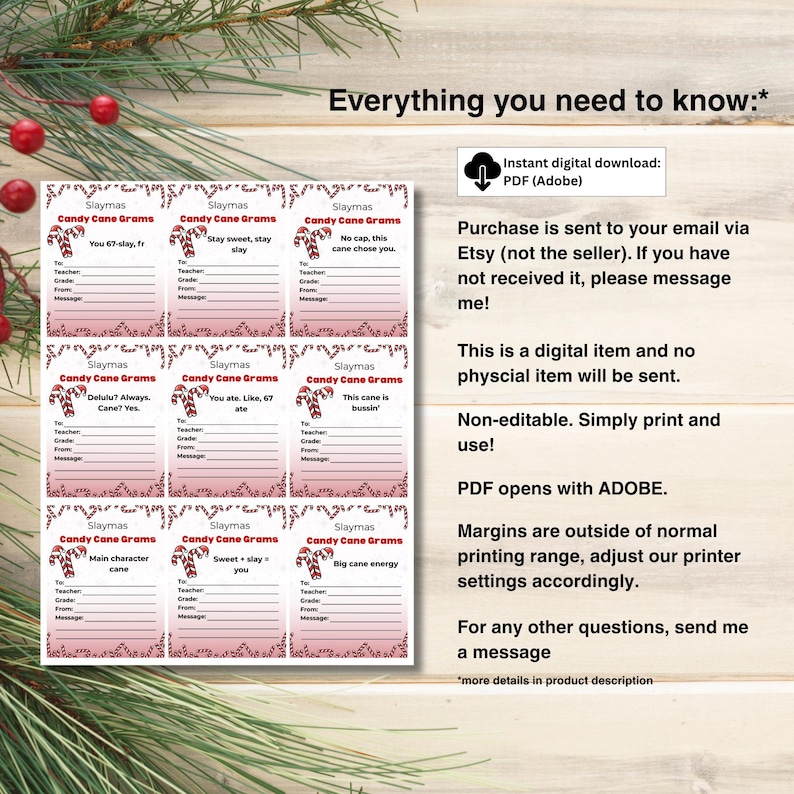 Gen Z Candy Cane Grams With Slang Sayings | Christmas Candy Grams ...