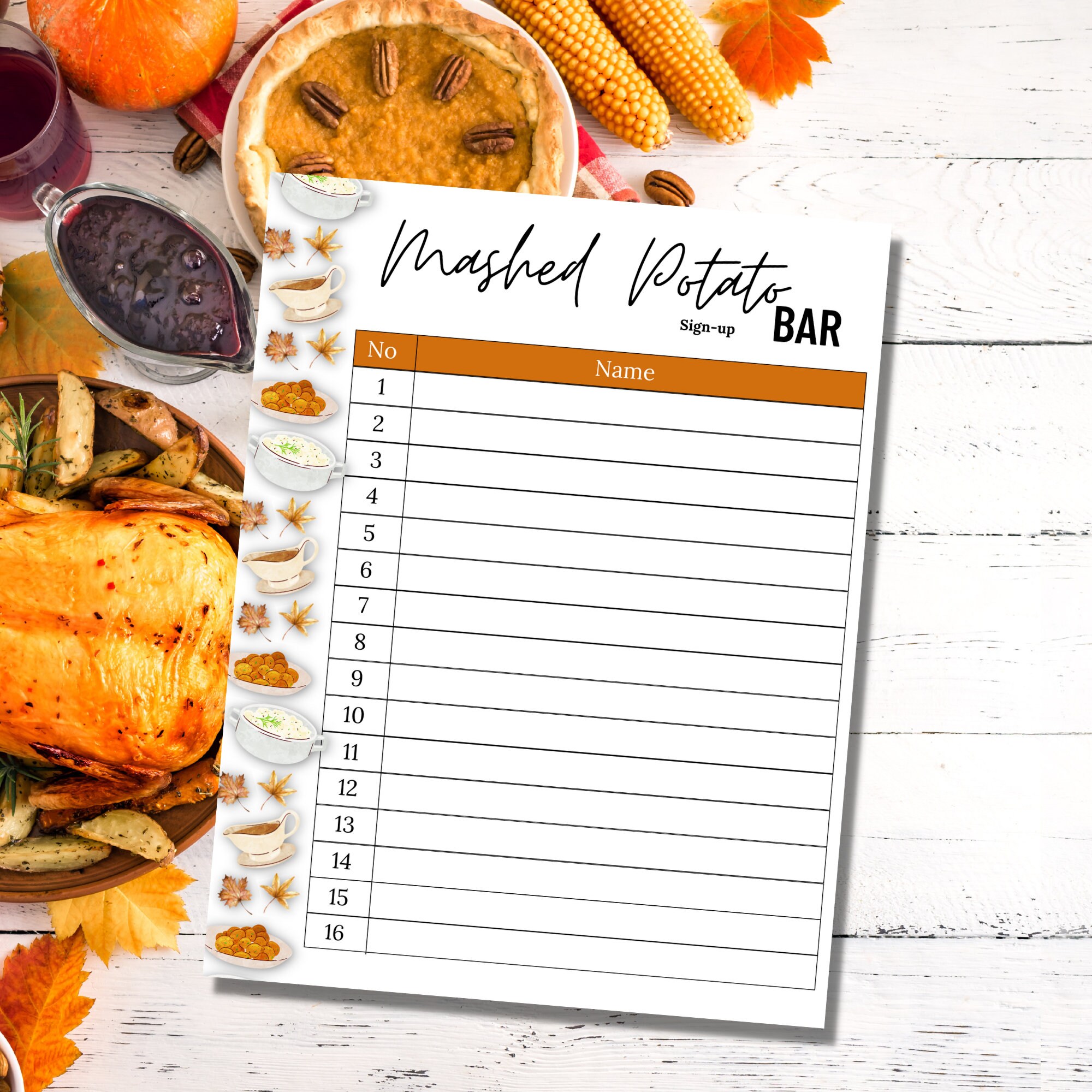 Thanksgiving Sign up Sheet | Thanksgiving Mashed Potato Bar | Fall Sign ...