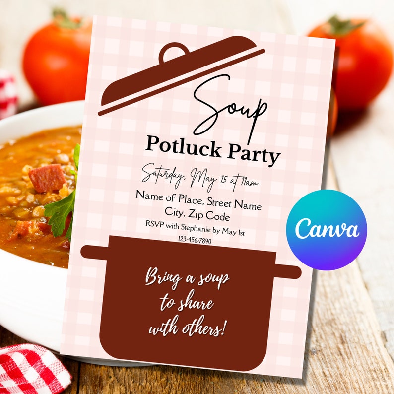 Soup Potluck Invite Template | Editable Potluck Invitation | Potluck ...