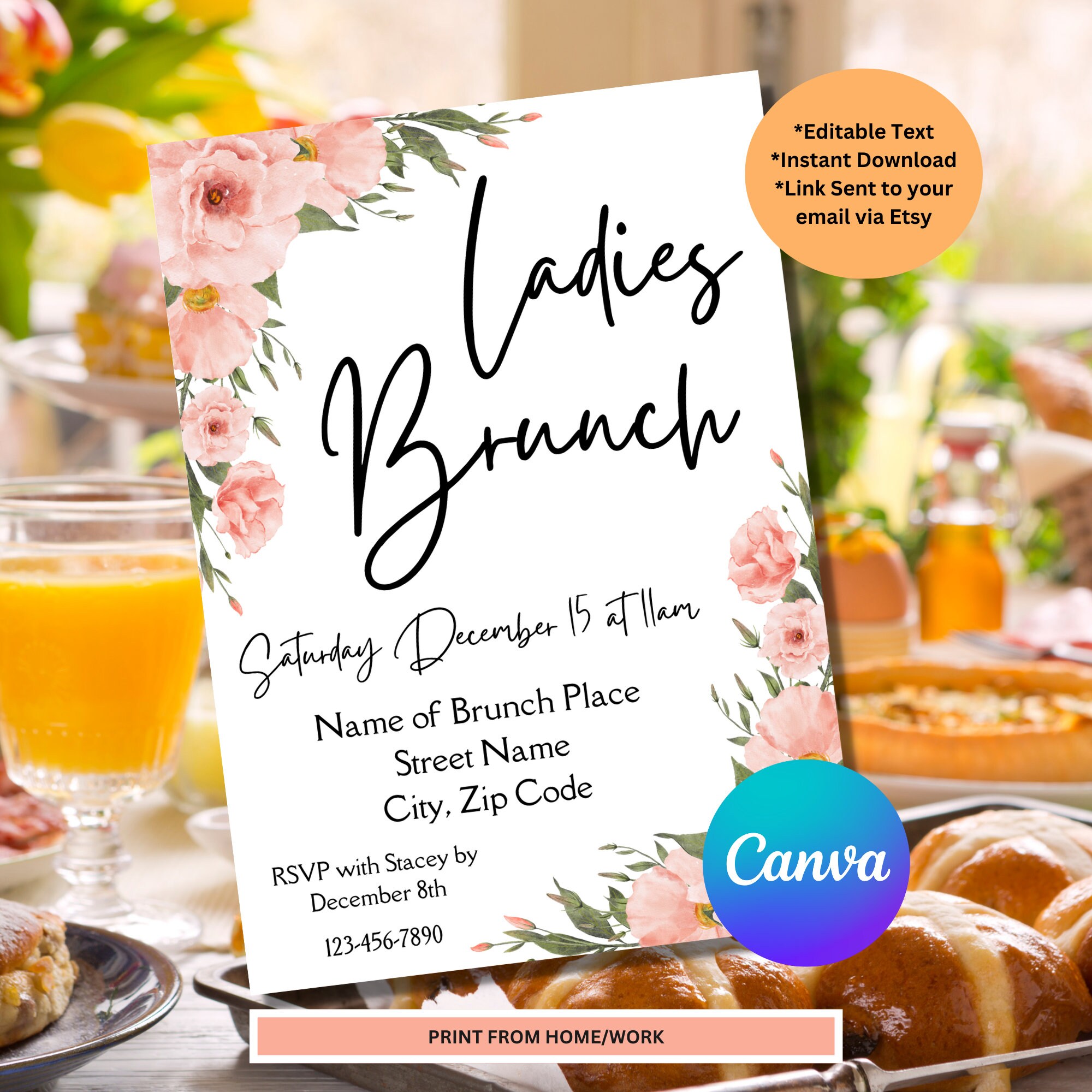 Ladies Brunch Template | Editable Girls Brunch | Ladies Brunch Invite ...