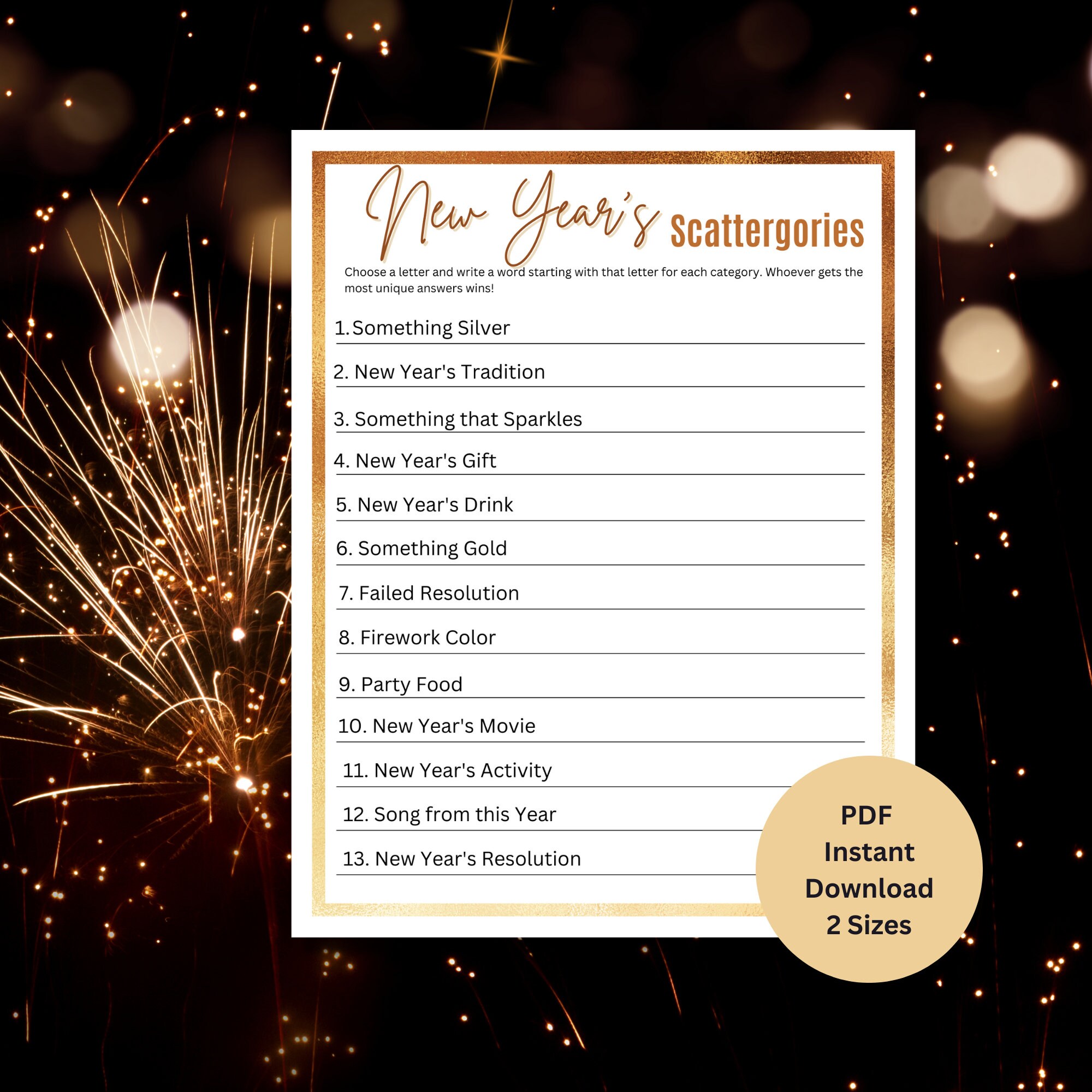 New Year's Scattergories | New Year Eve Games | Family New Year's Games ...