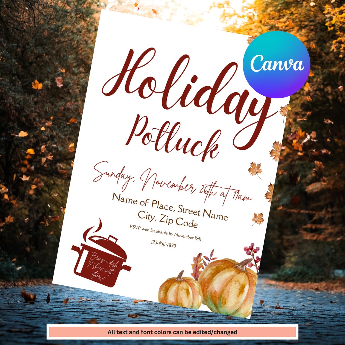 Holiday Potluck Invite Template | Editable Potluck Invitation | Holiday ...