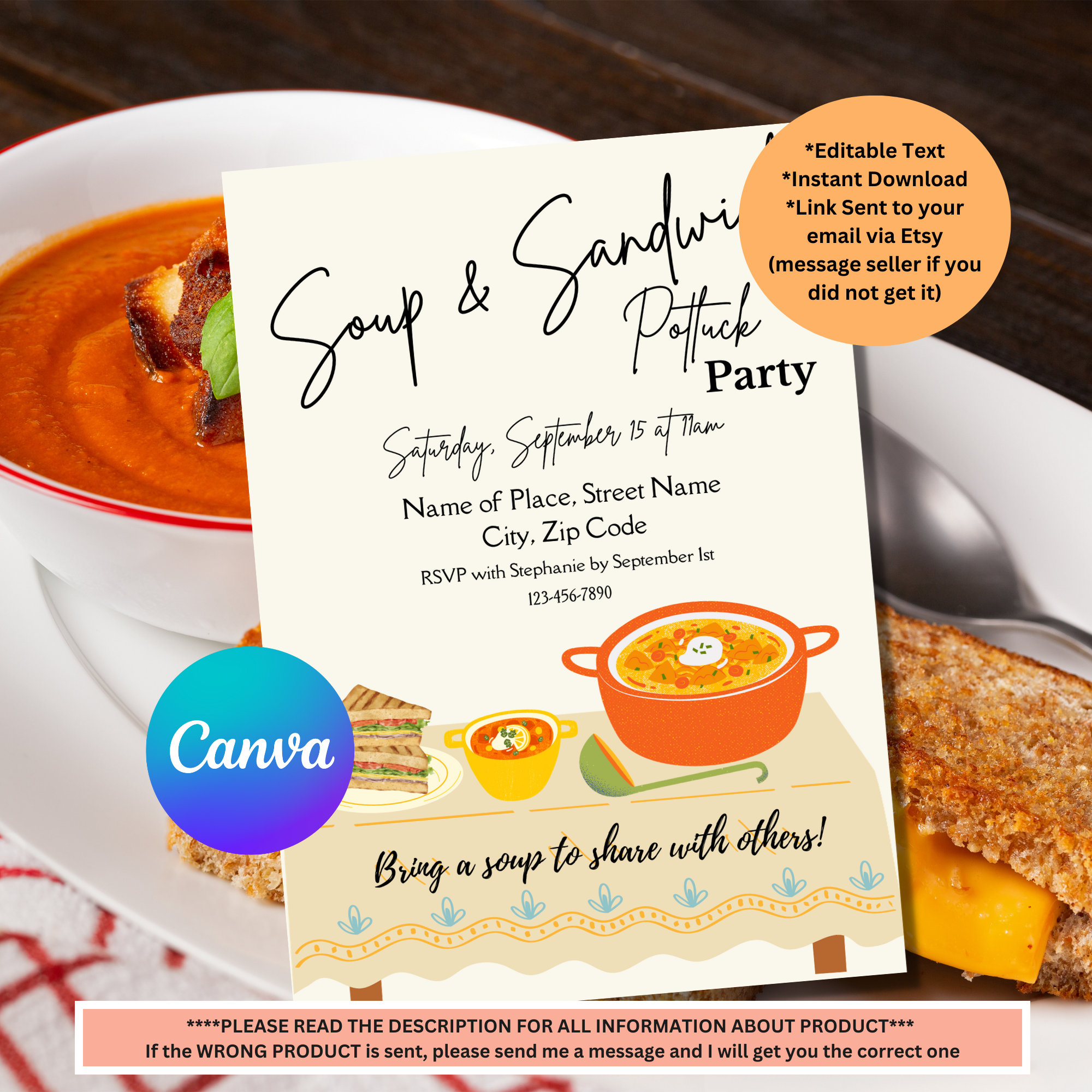 Soup and Sandwich Potluck Invitation Template | Soup and Sandwich ...