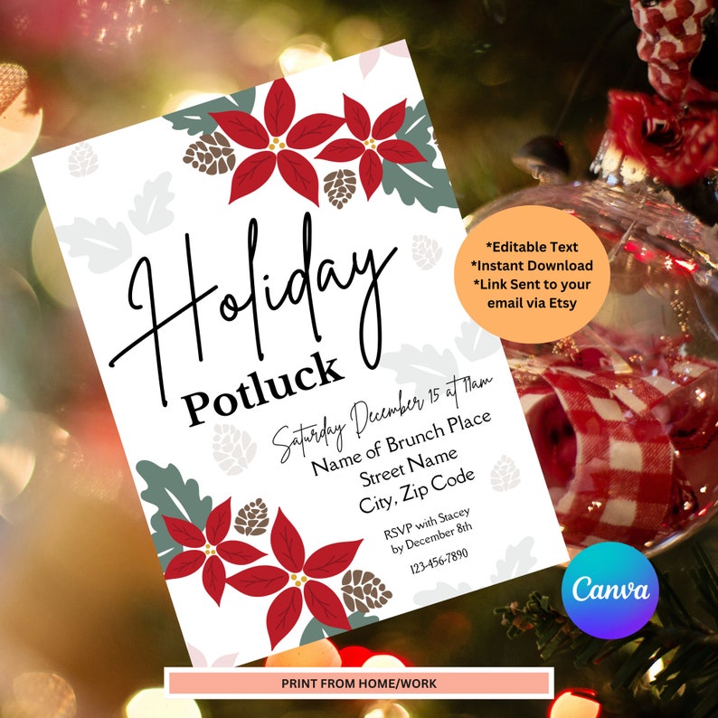 Holiday Potluck Template | Editable Holiday Potluck Invite | Holiday ...