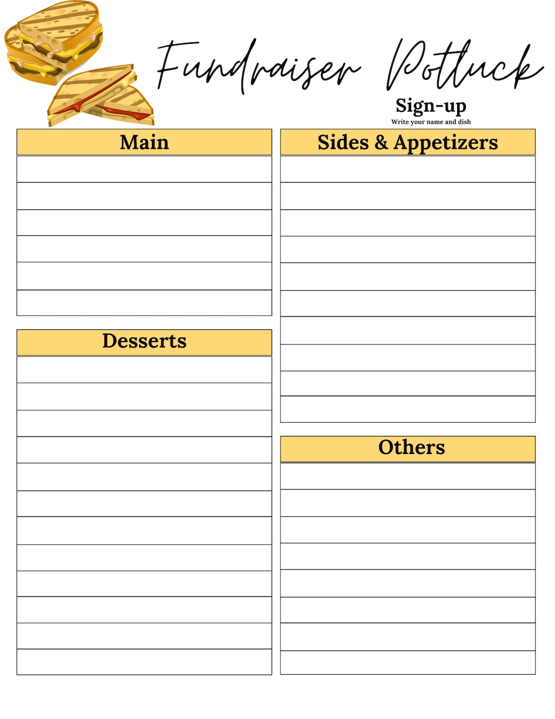 Potluck Sign up Sheet Fundraiser Potluck Sign up Sheet Fundraiser ...