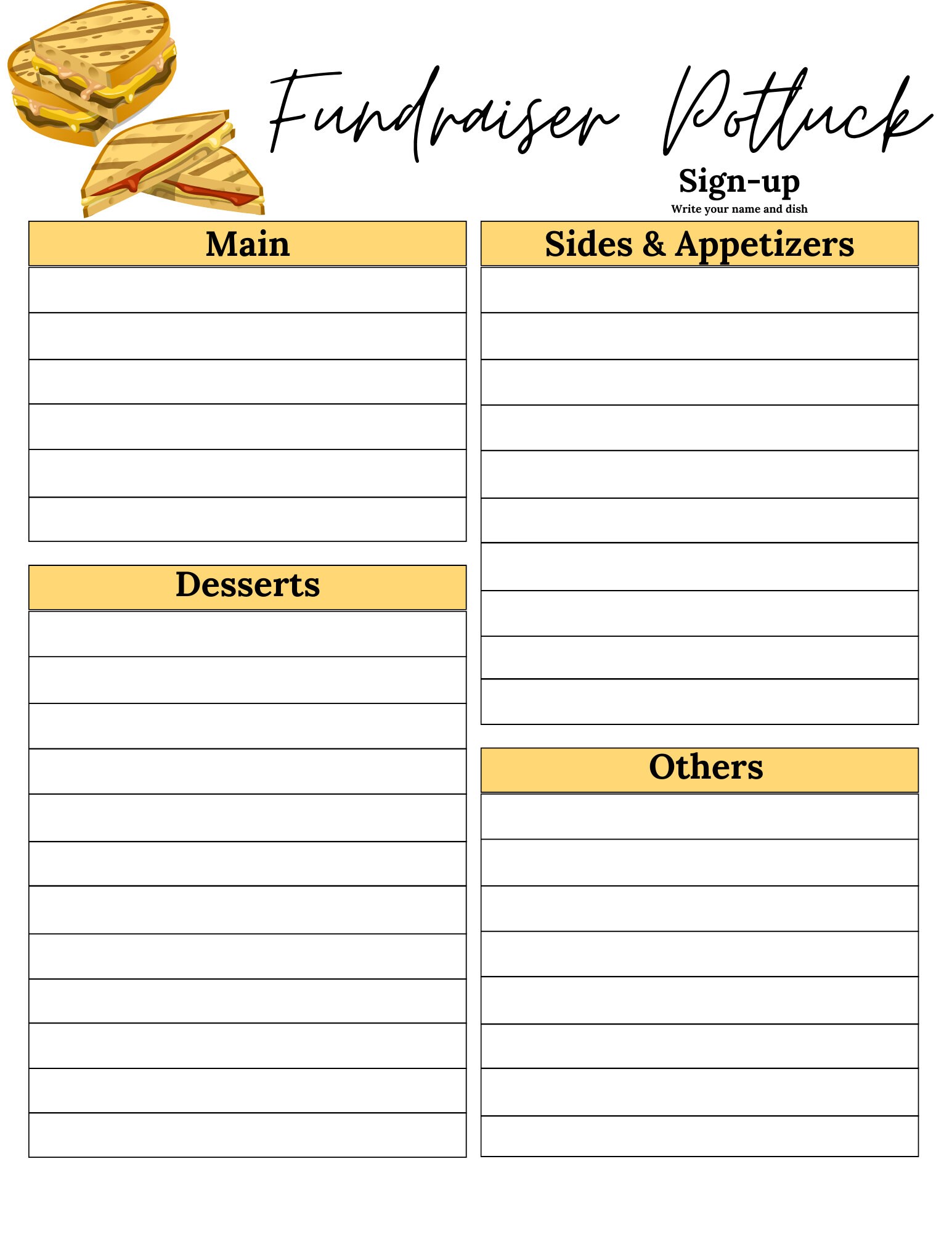 Potluck Sign up Sheet Fundraiser Potluck Sign up Sheet Fundraiser ...