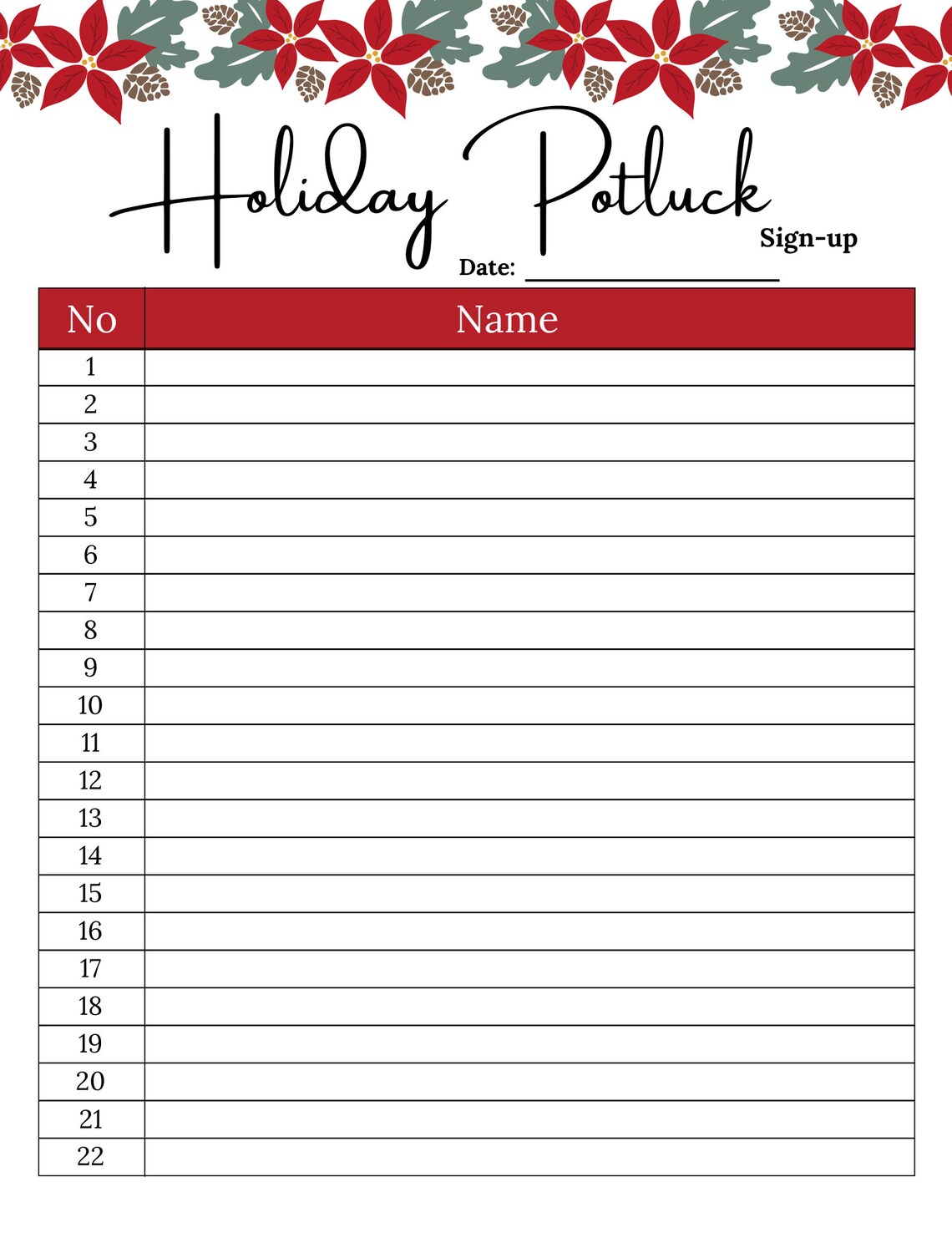 Potluck Sign up Sheet | Holiday Potluck Sign up Sheet | Holiday Potluck ...