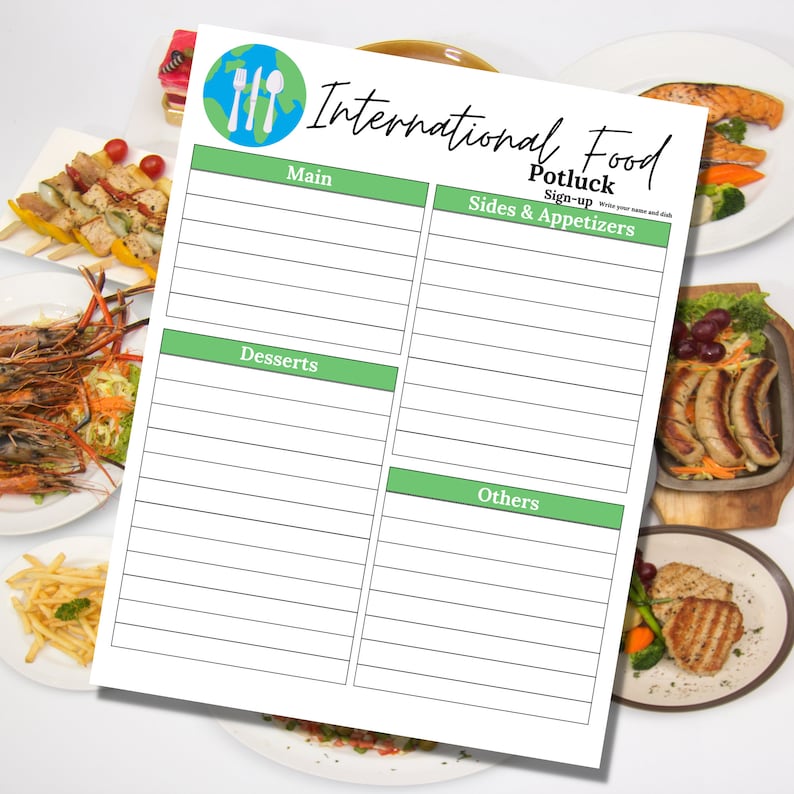 Potluck Sign up Sheet | International Food Potluck Sign up Sheet ...