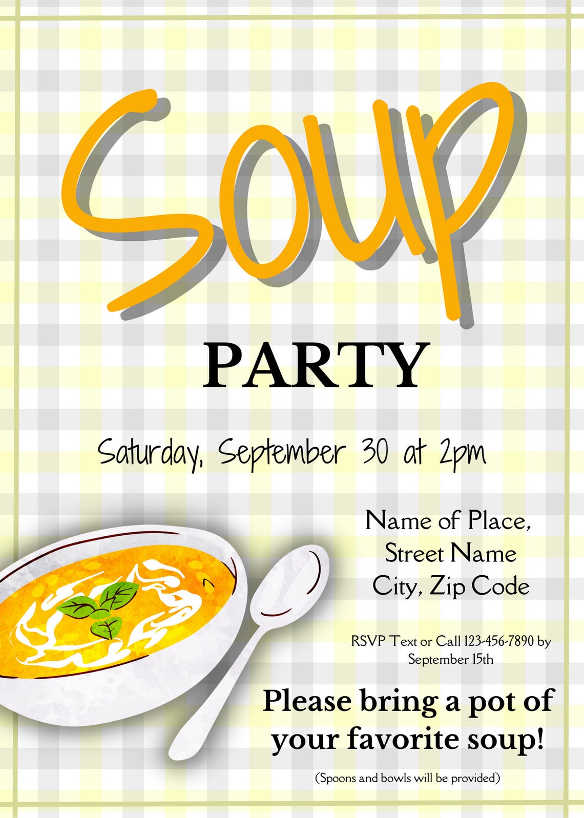 Soup Party Invite Template | Editable Soup Party | Soup Party Invite ...
