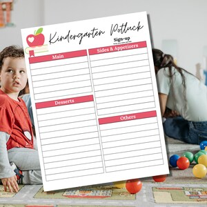 Potluck Sign up Sheet | Kindergarten Day Potluck Sign up Sheet | School ...