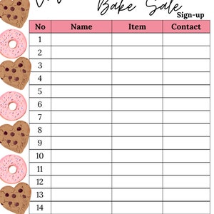 Valentine's Bake Sale Sign up Sheet | Valentines Bake Sale Sheet ...