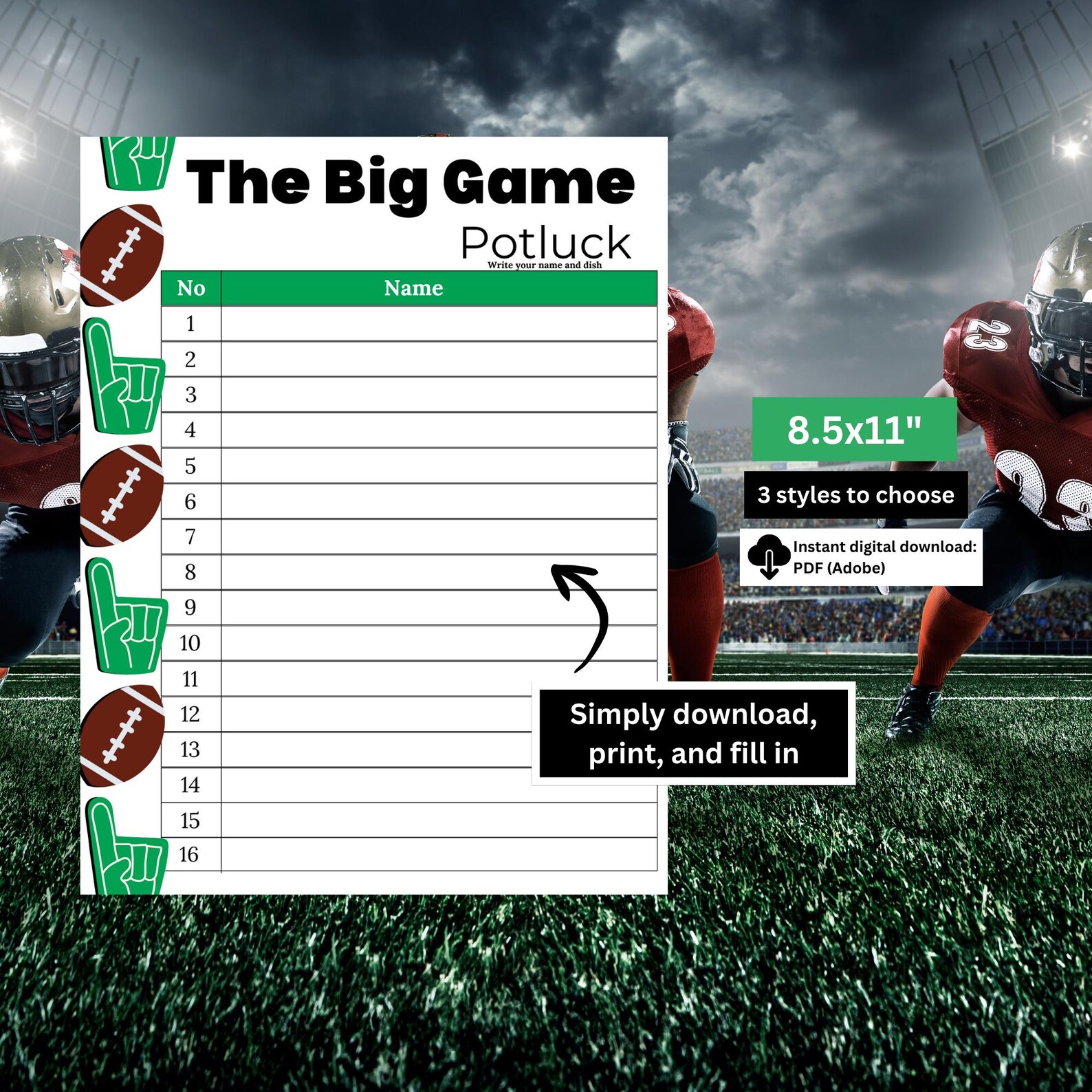 Potluck Sign up Sheet | the Big Game Potluck Sign up Sheet | Football ...