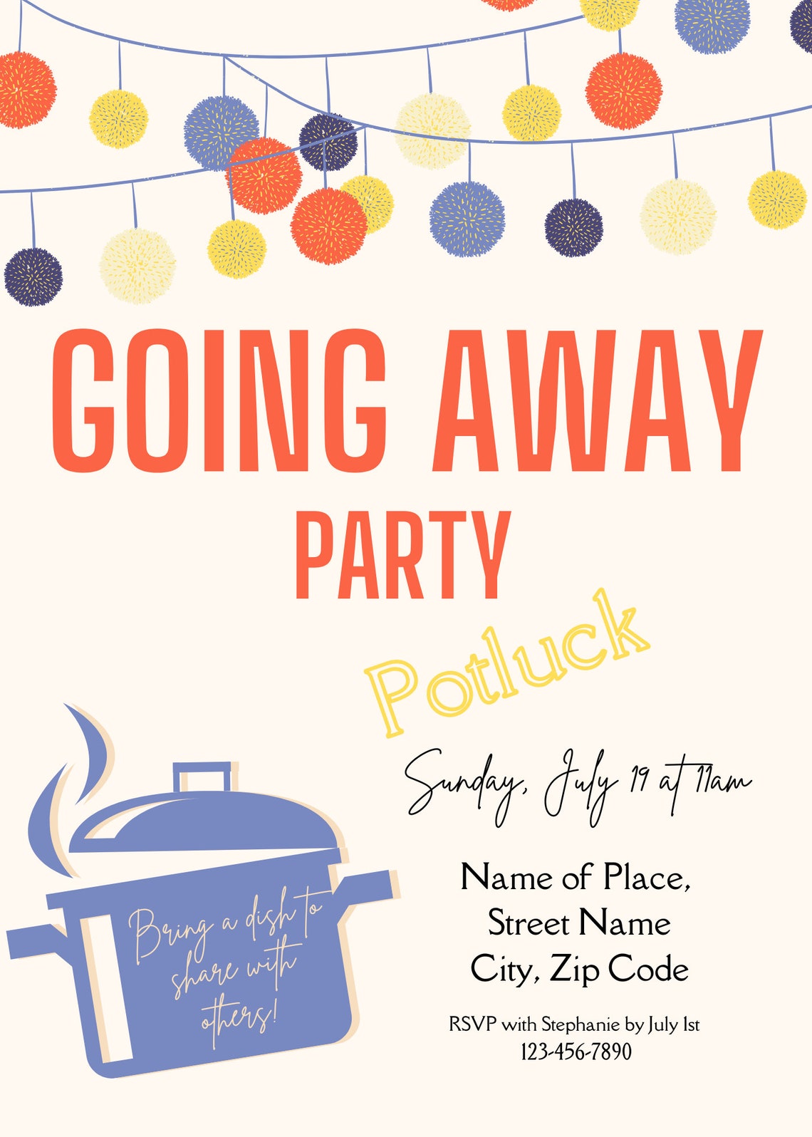 Going Away Potluck Invitation Template Going Away Party Potluck Invite ...
