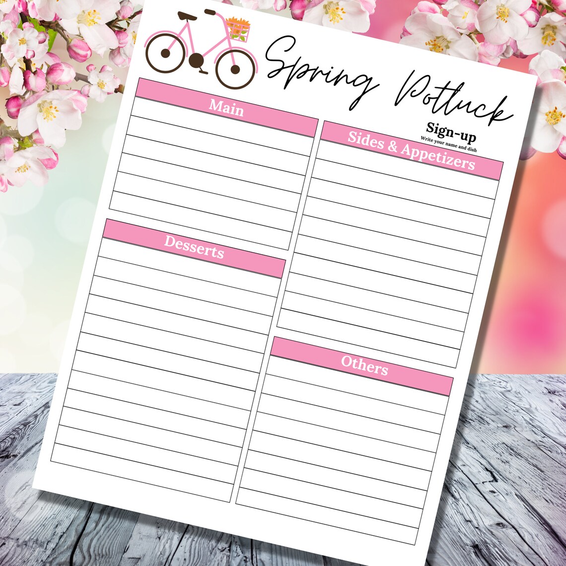 Spring Potluck Sign up Sheet | Spring Potluck Sheet | Spring Potluck ...