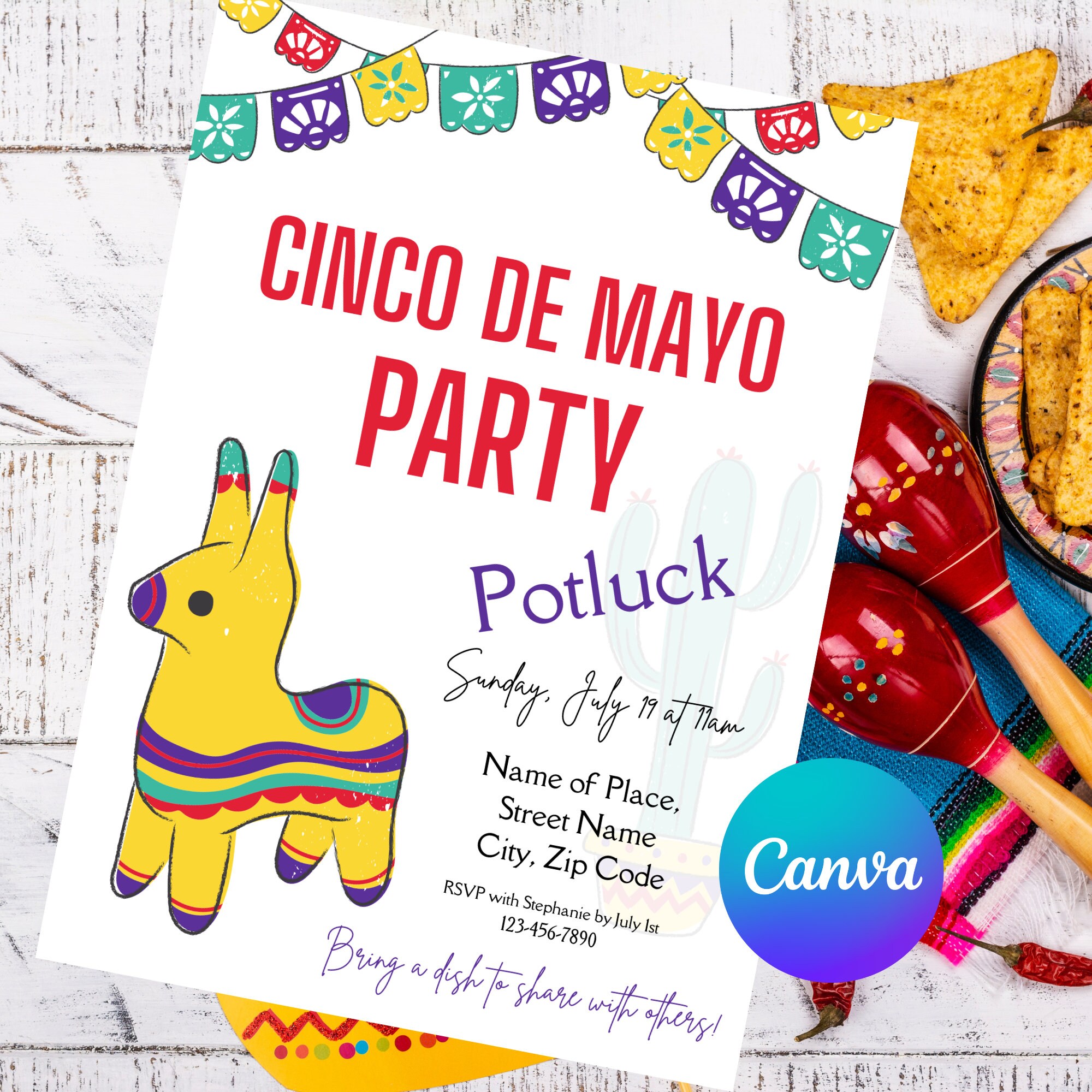 Cinco De Mayo Potluck Invitation Template | Cinco De Mayo Party Potluck ...