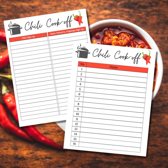 Chili Contest Sign Up Sheet Chili Cook Off Entry Form Templates