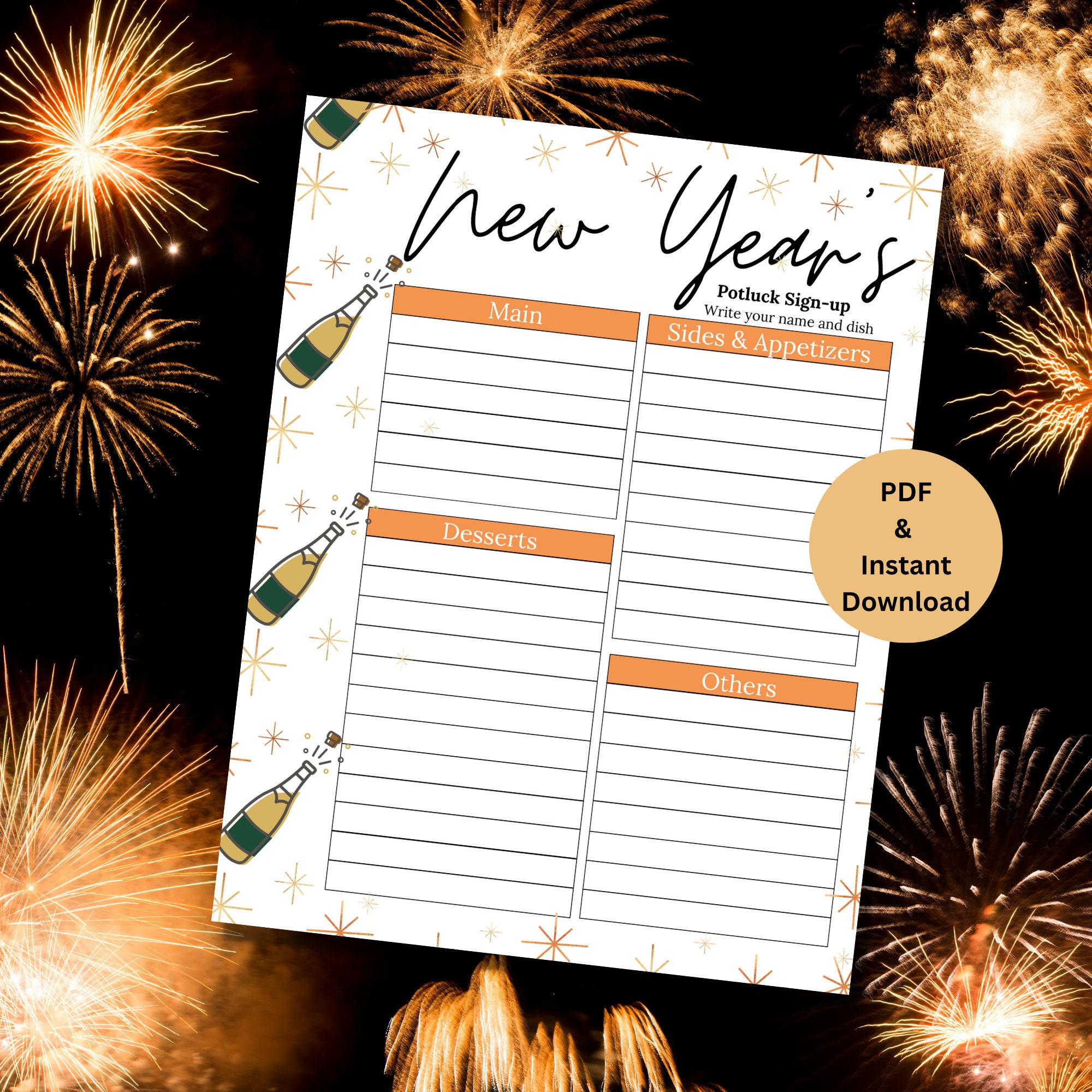 Potluck Sign up Sheet New Years Potluck Sign up Sheet New - Etsy