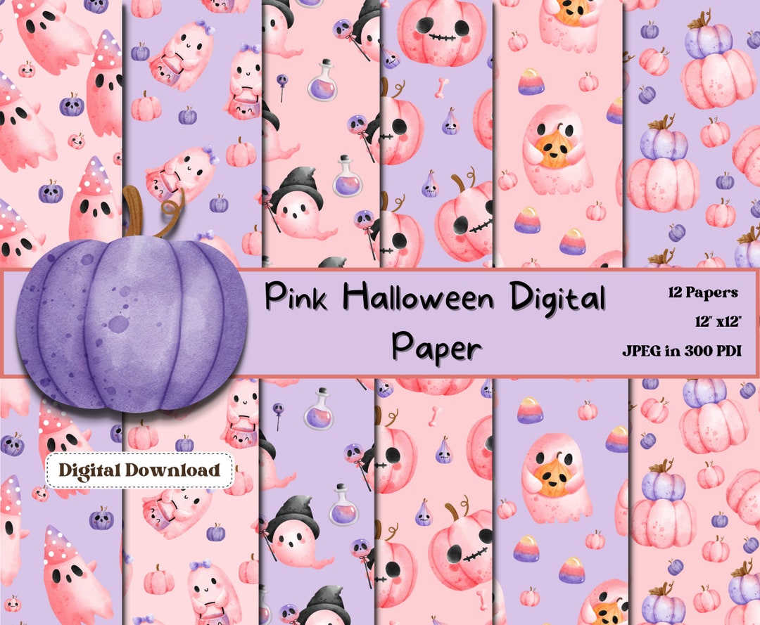 Halloween Digital Paper | Pastel Pink & Purple Scrapbook Papers ...