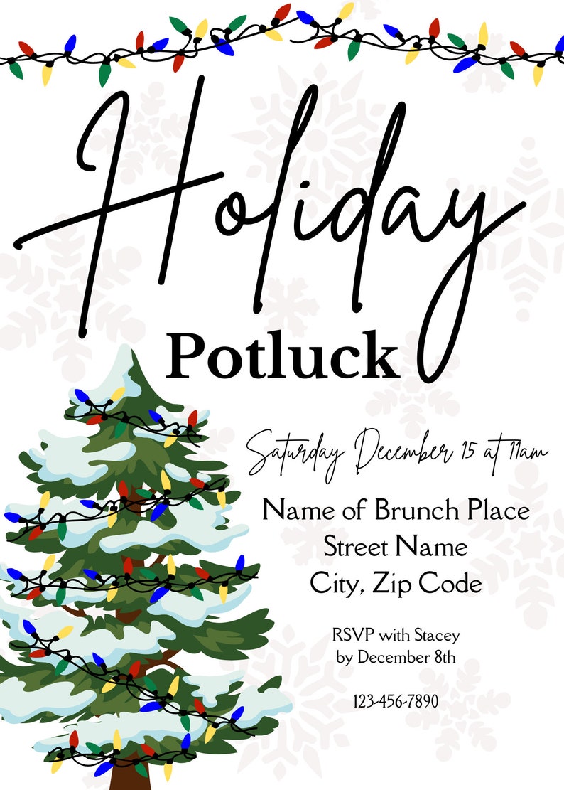 Holiday Potluck Invite & Sign up Sheet Editable Holiday Potluck Invite ...