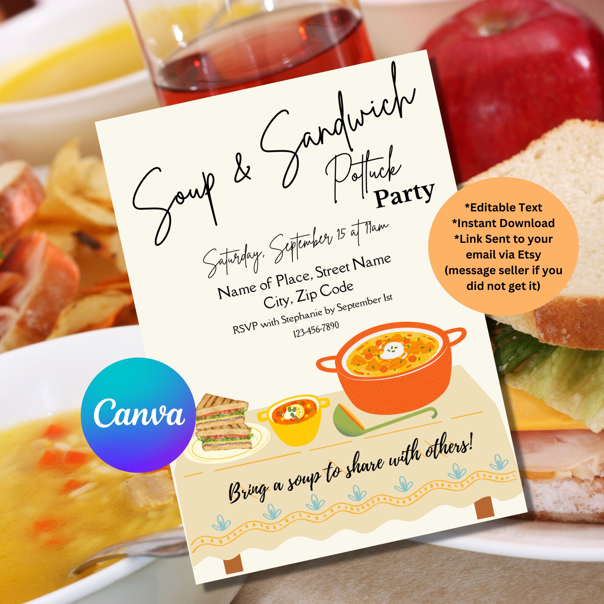 Soup and Sandwich Potluck Invitation Template | Soup and Sandwich ...
