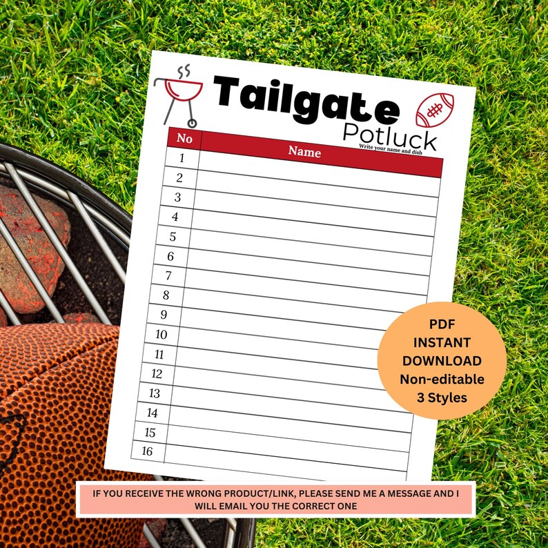 Tailgate Potluck Sign up Sheet | Potluck Sign up Sheet | Football Party ...