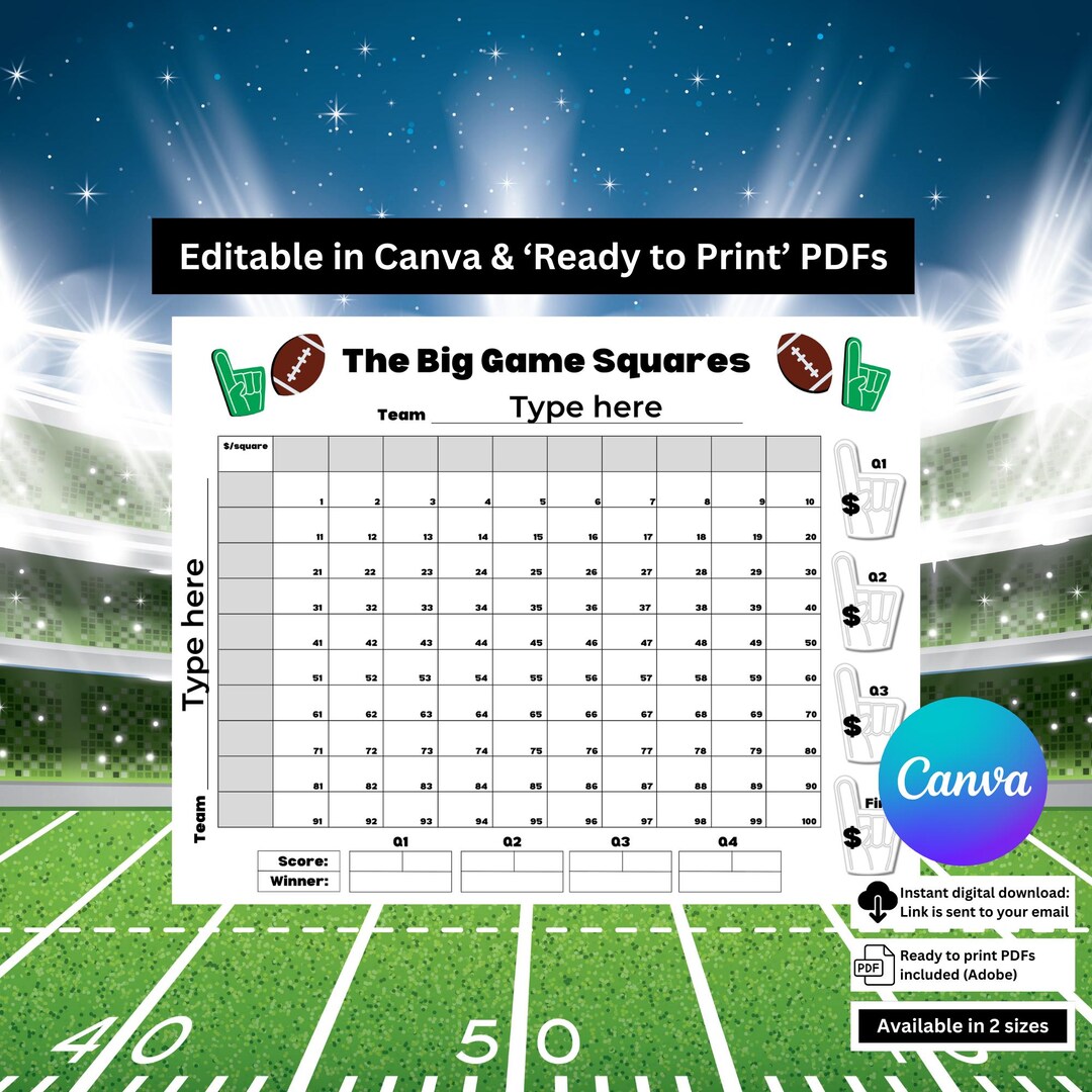 The Big Game Day Squares | the Big Game | Football Squares | Football ...