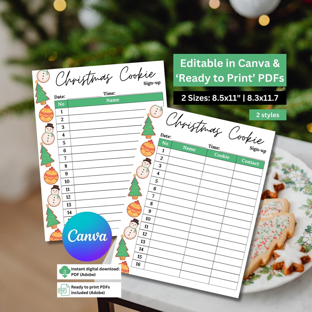 Christmas Cookie Sign up Sheet | Christmas Cookies Exchange | Christmas ...