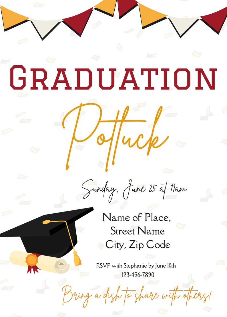 Graduation Potluck Invitation Template | Graduation Party Potluck ...