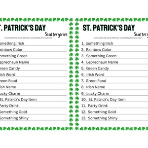 St. Patrick's Day Scattergories | St. Patrick's Day Games | Family St ...