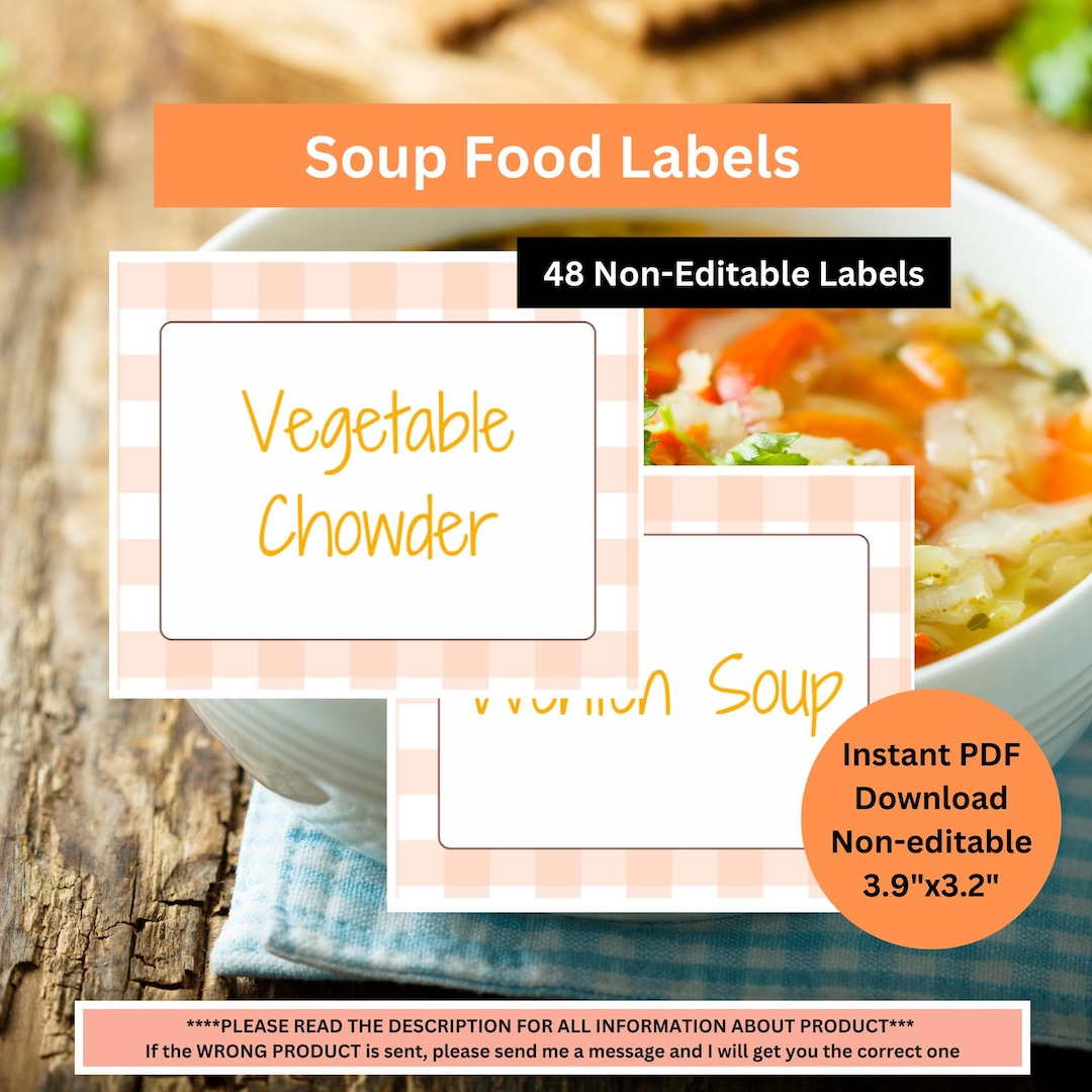 Soup Food Labels With Names Non-editable Printable | Soup Cards | Soup ...