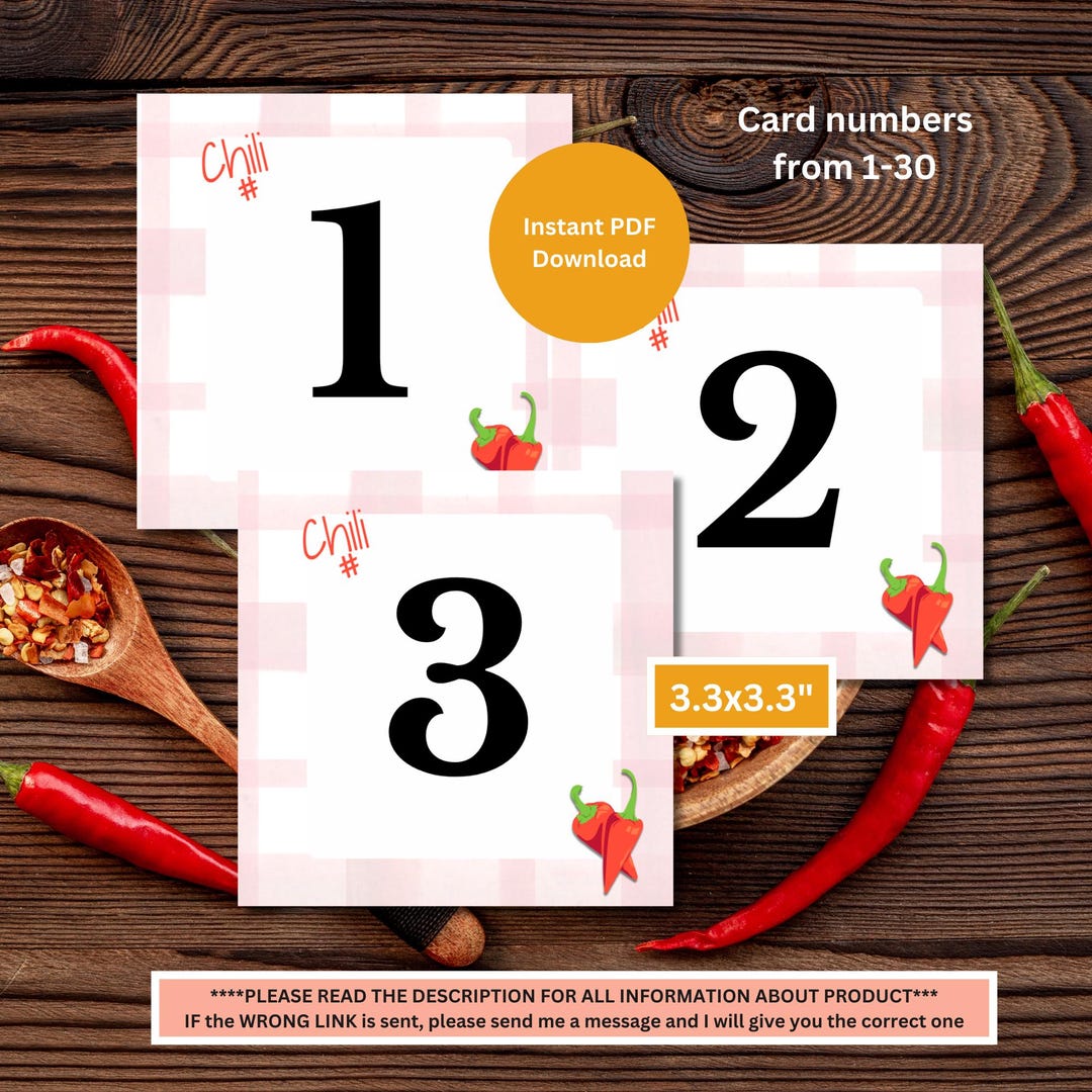 Chili Cook-off Number Cards Printable| Chili Cook-off Party | Chili ...