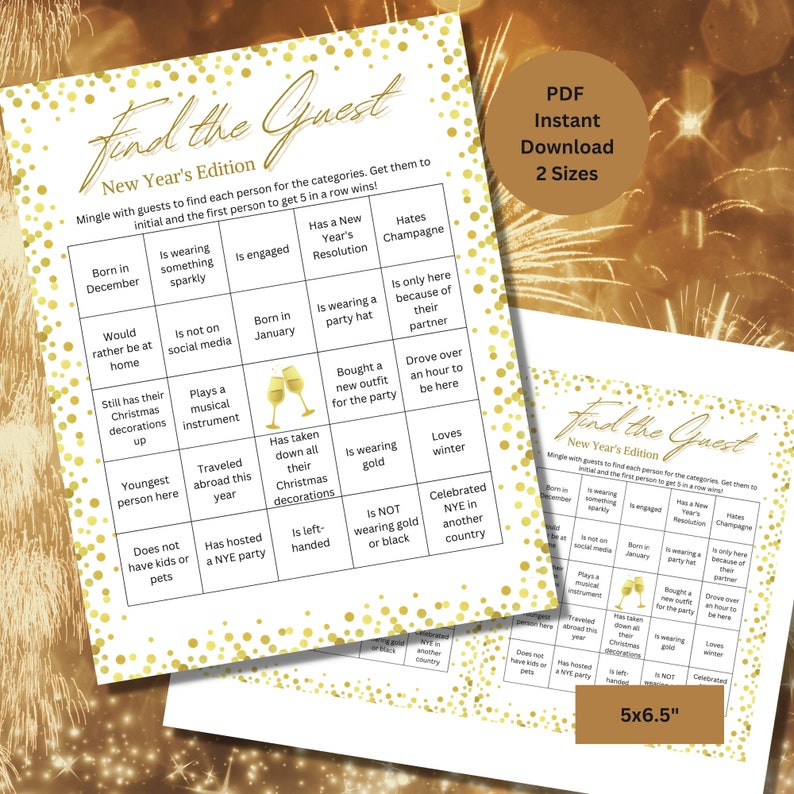 Find the Guest Bingo Game | New Year's Games | New Year's Eve Games ...
