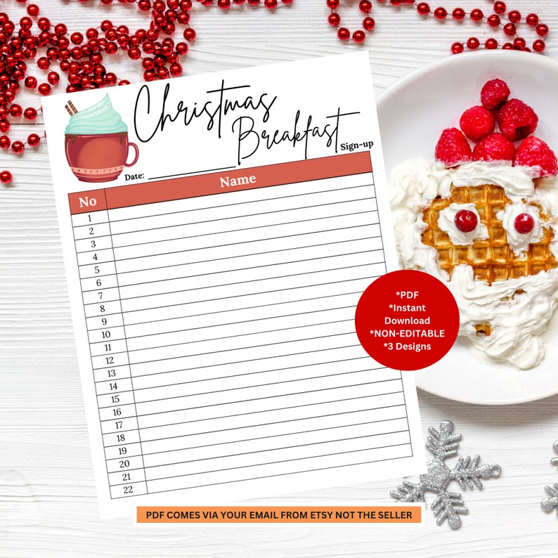 Christmas Breakfast Potluck Sign up Sheet | Christmas Breakfast Sign up ...