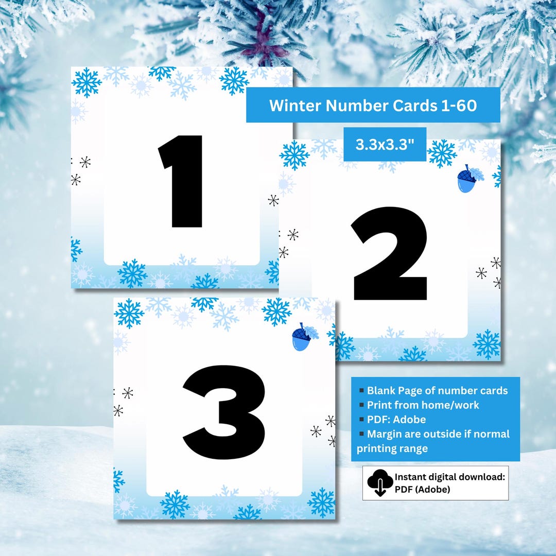 Winter Number Cards Printable | Holiday Number Set 1-60 | Baking ...
