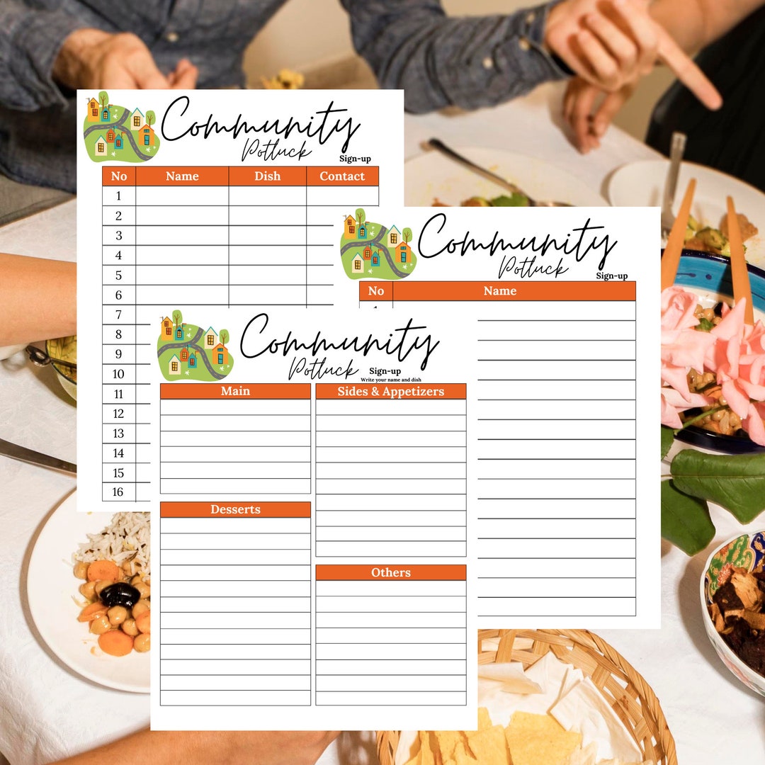 Potluck Sign up Sheet | Community Party Potluck Sign up Sheet ...