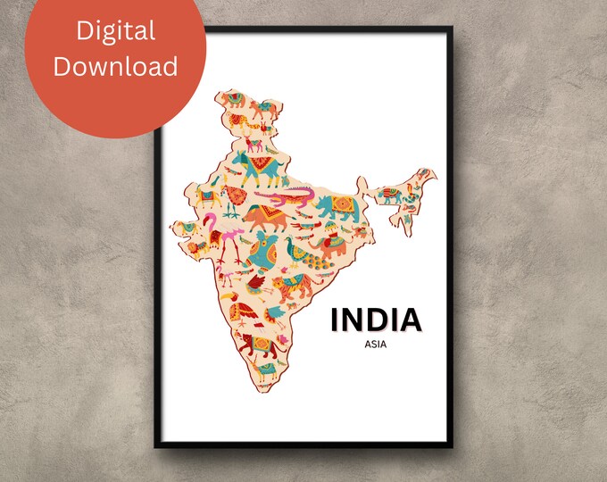 India Map Poster - Map of India - India Map - Illustrated India Map ...