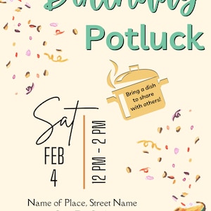 Birthday Potluck Invitation Template | Birthday Party Potluck Invite ...
