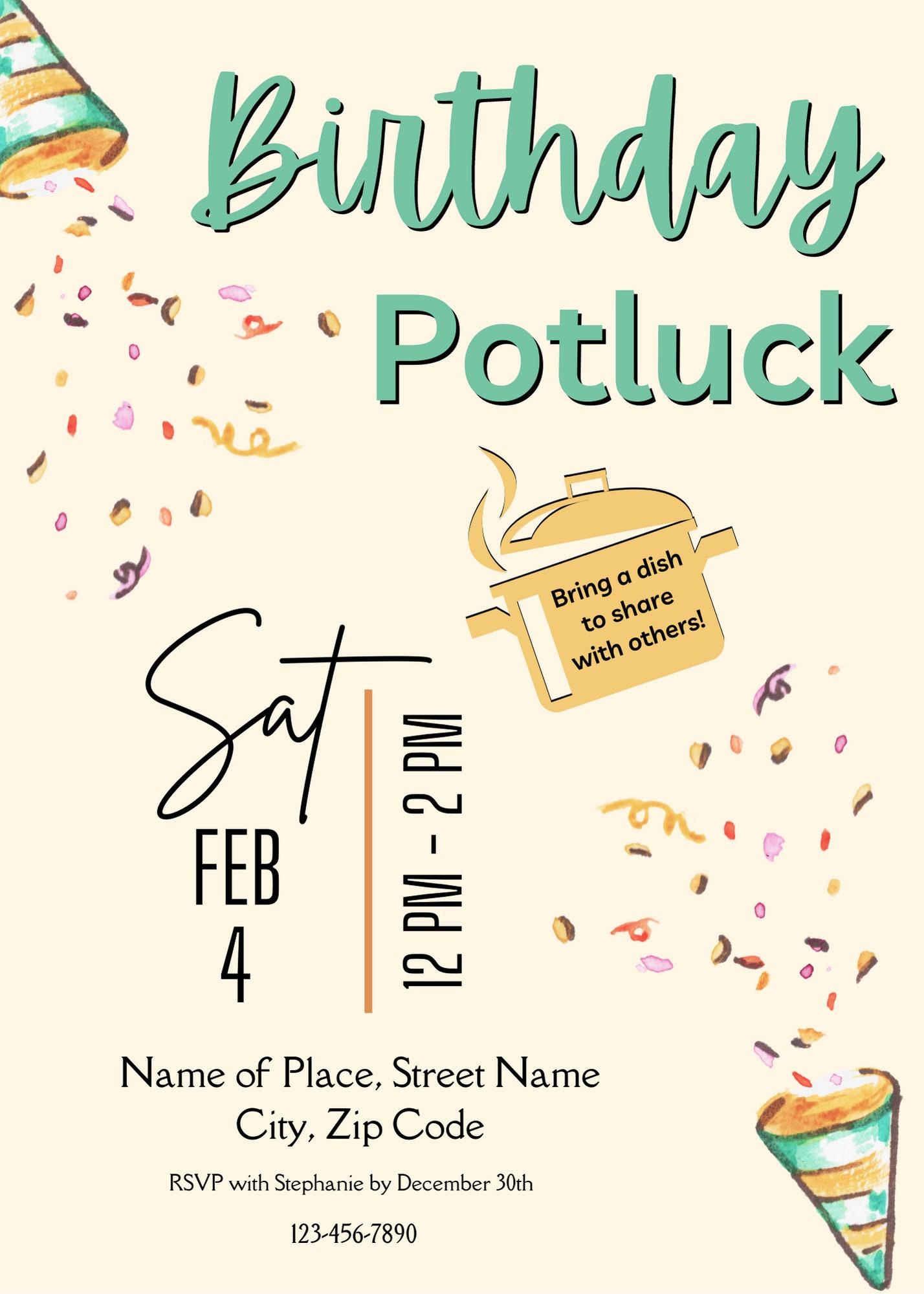 Birthday Potluck Invitation Template | Birthday Party Potluck Invite | Birthday Potluck ...