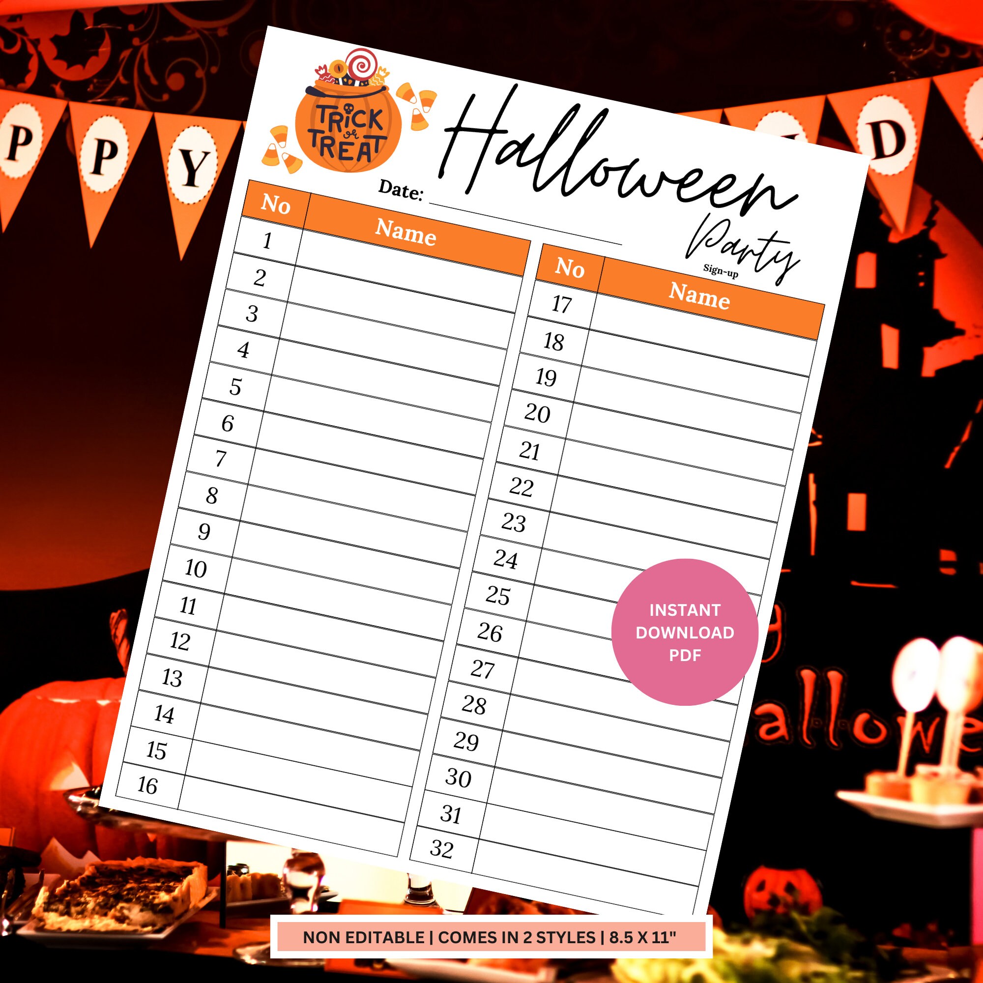 Halloween Party Sign up Sheet | Halloween Party Sheet | Printable ...