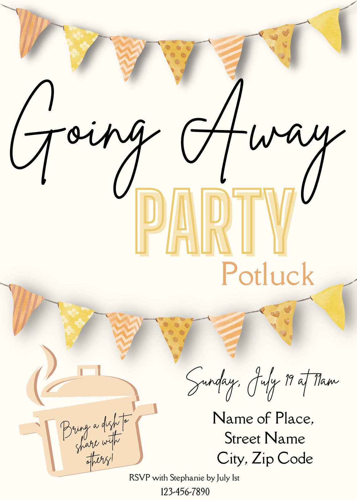 Going Away Potluck Invitation Template Going Away Party Potluck Invite ...