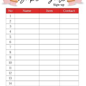 Bake Sale Sign up Sheet | Bake Sale Sheet | Printable Bake Sale Sign up ...