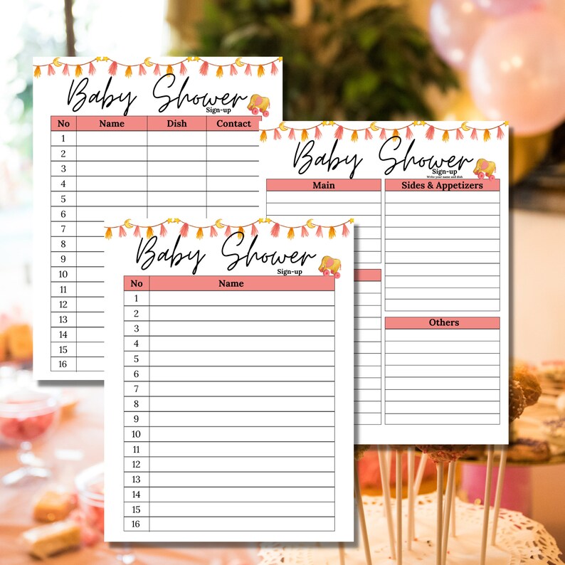 Potluck Sign up Sheet |baby Shower Potluck Sign up Sheet | Girl Baby ...