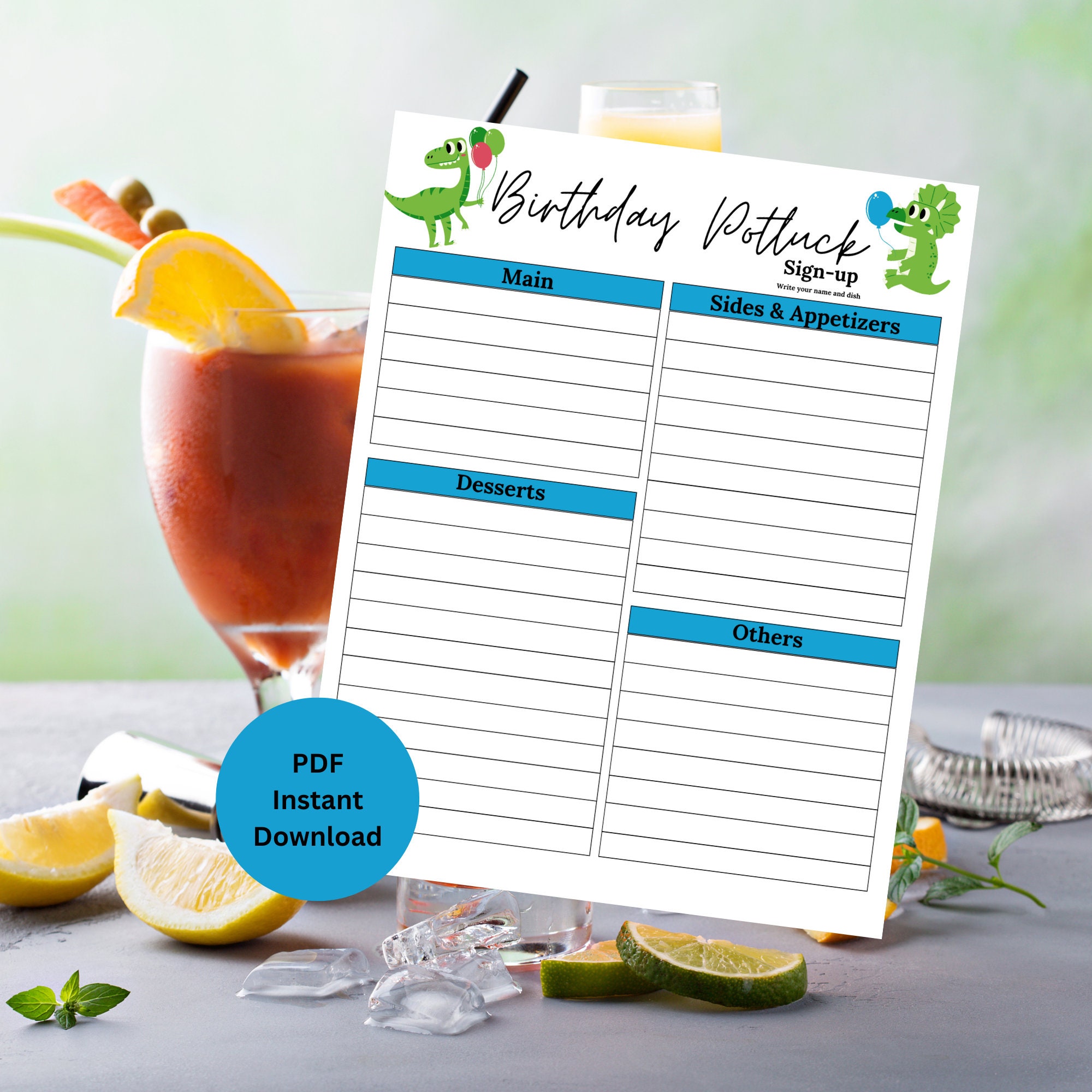 Potluck Sign up Sheet Birthday Potluck Sign up Sheet - Etsy