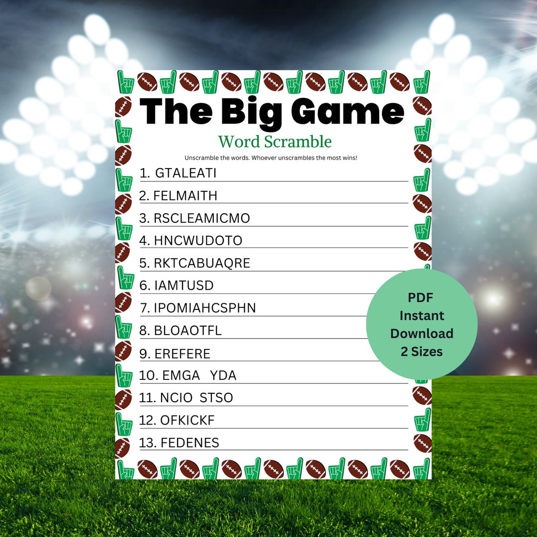 The Big Game Party Games the Big Game Word Scramble Big Game Games ...