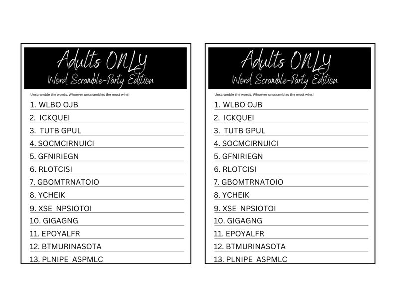 Word Scramble Adult Game | Word Scramble Party Game | Adult Only Games ...