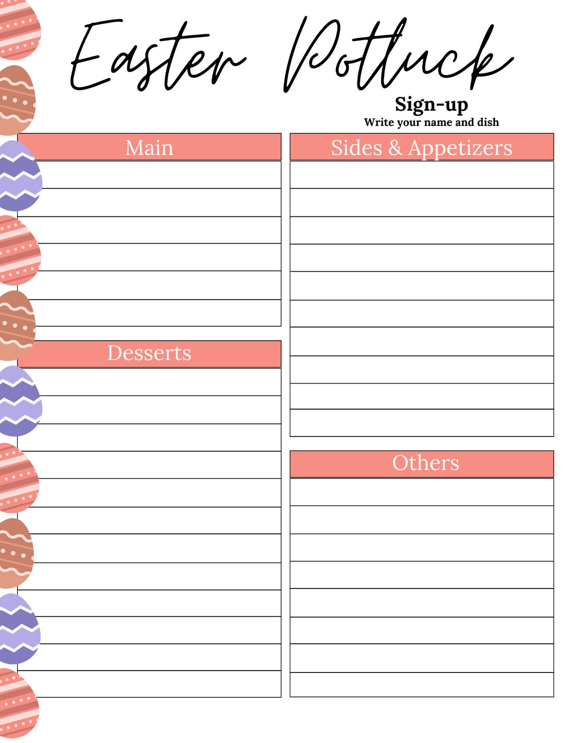 Potluck Sign up Sheet Easter Potluck Sign up Sheet Easter Potluck Sheet ...