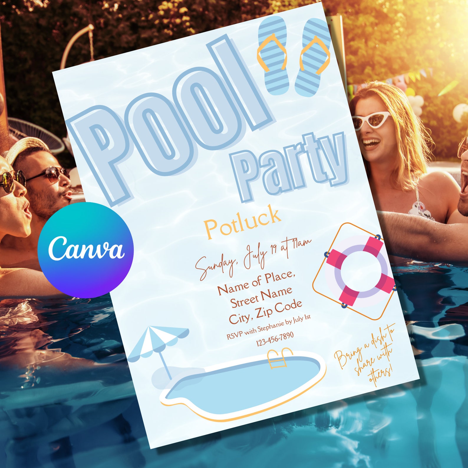 Pool Party Potluck Invitation Template | Pool Party Potluck Invite ...