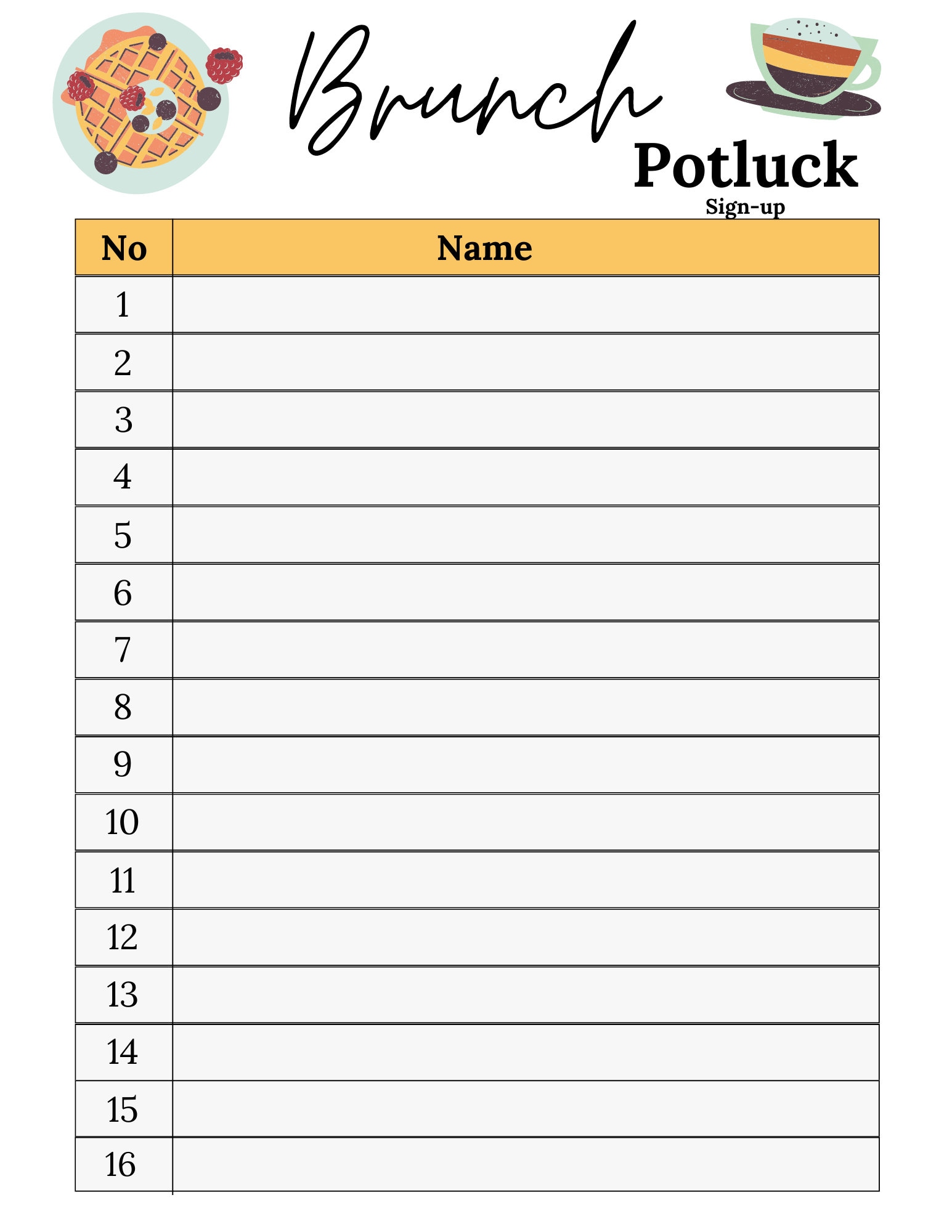 Potluck Sign up Sheet | Brunch Potluck Sign up Sheet | Brunch Potluck ...