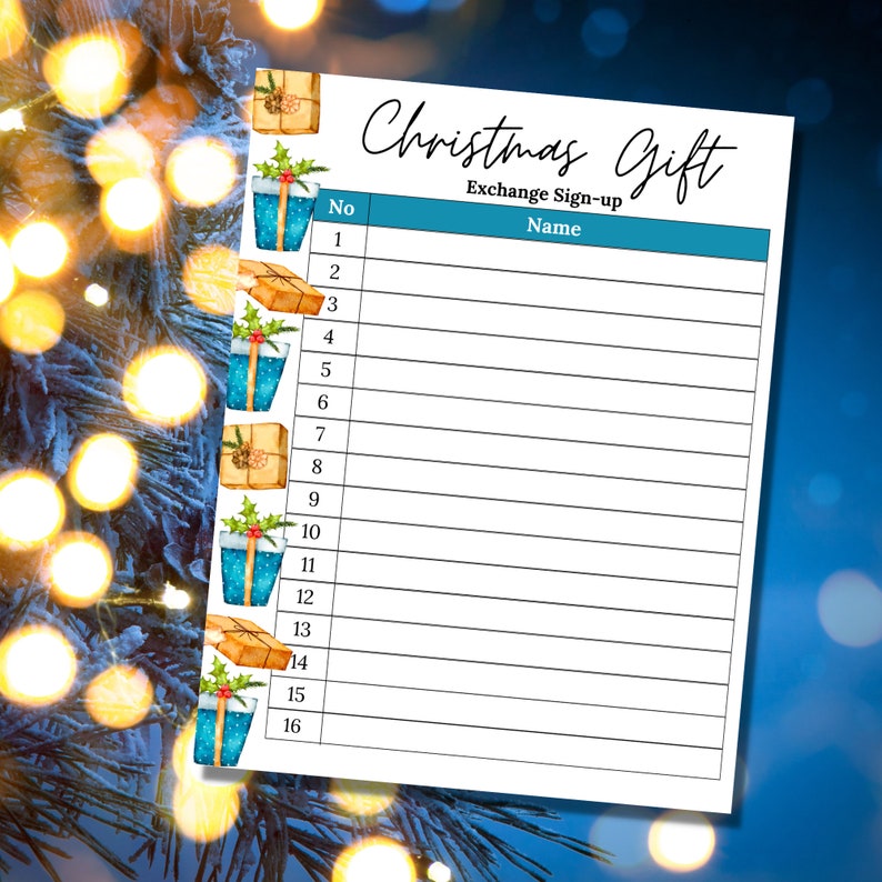 Christmas Gift Exchange Sign up Sheet Gift Exchange Sign up Sheet ...